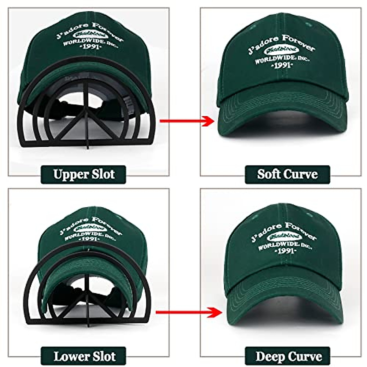 TOOVREN 4-Pack Hat Brim Bender Hat Curving Band Hat Shaper with Two Curve Options No Steaming Required Convinent for All Types of Hats(Black)