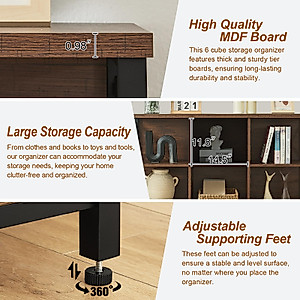 HOMBAZAAR Cube Storage Organizer Shelf, Industrial Horizontal Bookshelf with 6 Cube Storage, Rustic Low Cube Bookshelf with 3 Shelves, Short Wide Bookcase for Office,Living Room,Apartment,Brown