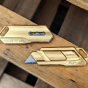 Milspin Magnus Brass EDC Utility Knife with Retractable Razor and 5 Blades