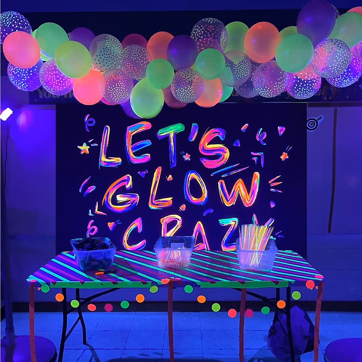 Ralxion Glow in The Dark Party Supplies Neon Party Backdrop Glow Party Supplies and Decorations Let's Glow Backdrop Blacklight Reactive Graffiti UV Blacklight