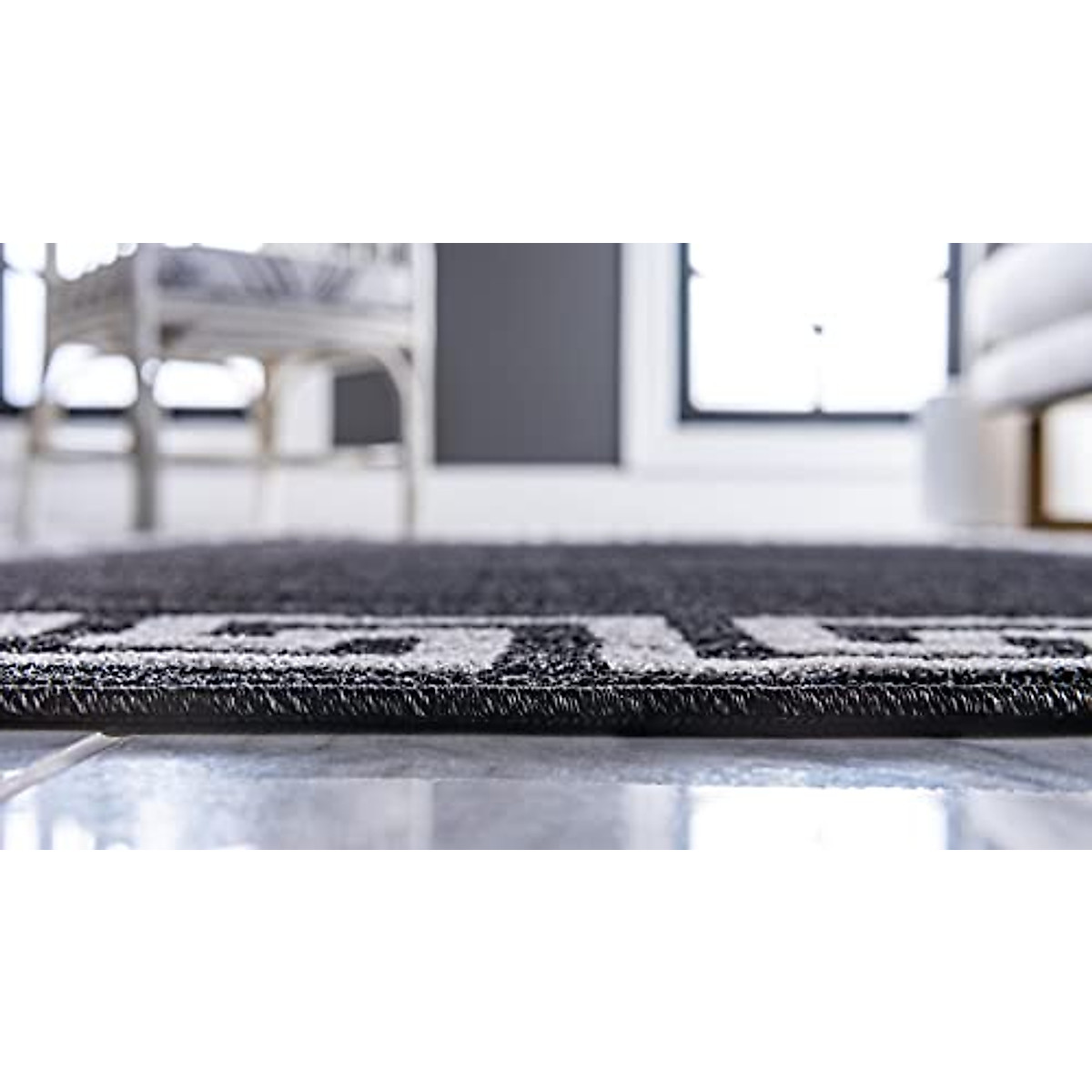 Unique Loom Athens Collection Classic Geometric Modern Border Design Area Rug, 2 ft x 6 ft, Charcoal/Beige