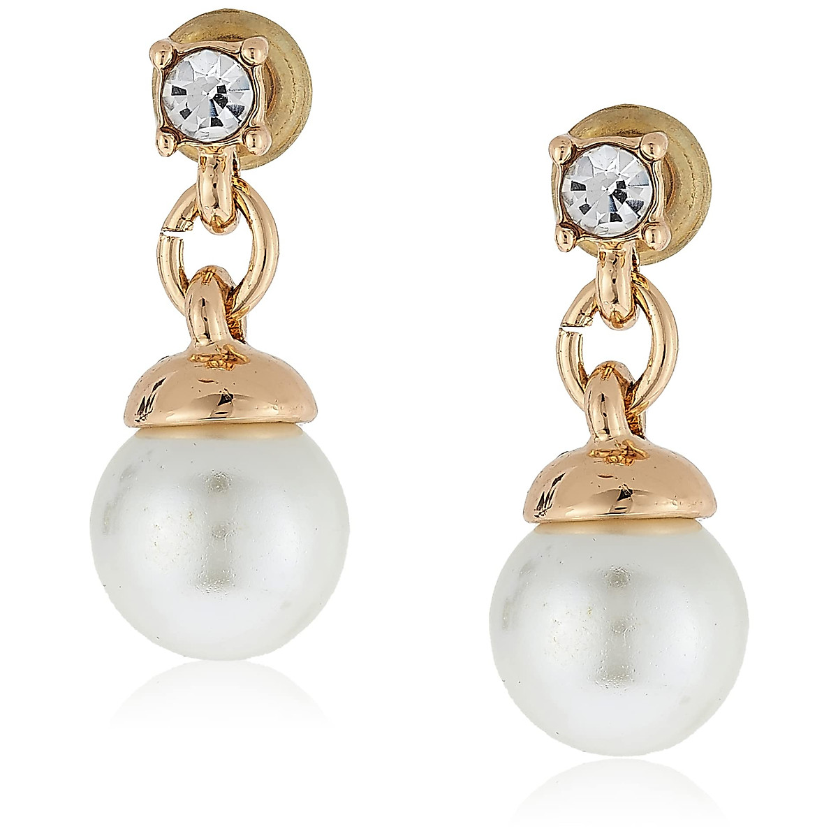 Anne Klein Goldtone Pearl and Crystal Linear Drop Earrings