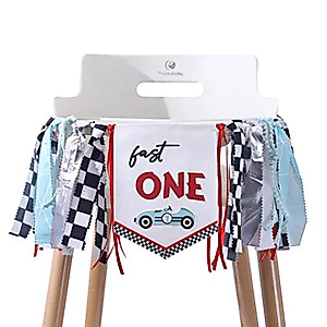 Fast One High Chair Banner - Race Car 1st Birthday Banner, Race Car Theme Birthday Decoration, Vintage Race Car 1st Birthday Decor, Retro Race Car First Birthday Cake Smash Props