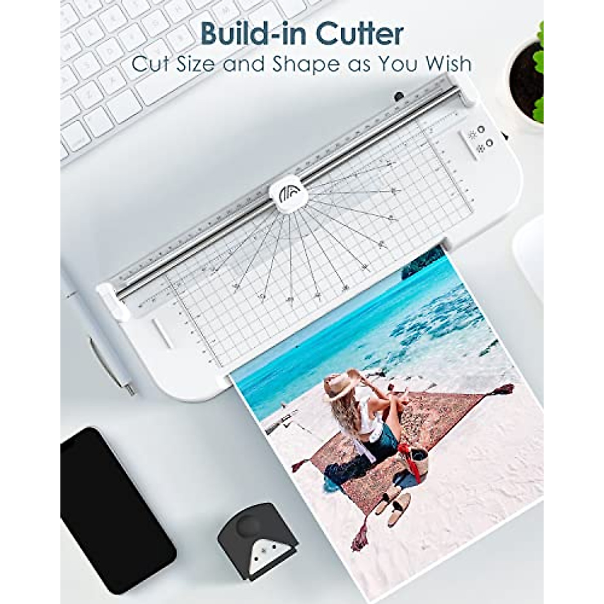 Laminator 7 in 1 Thermal Laminator 9-Inch Laminator Machine Laminating Machine with Laminating Pouches 20 Personal Laminator Desktop Lamination Corner Rounder for Office School Business (White)