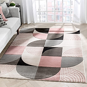 Well Woven Good Vibes Margot Blush Pink Modern Geometric Boxes & Lines 3D Textured 3'11" x 5'3" Area Rug