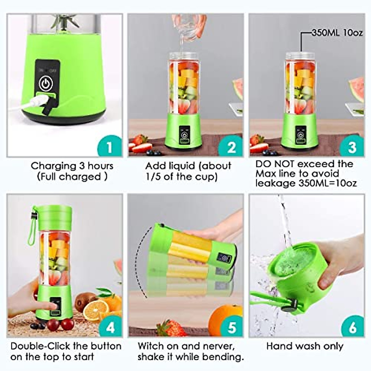 Portable Blender, Personal Mixer Fruit Rechargeable with USB, Mini Blender for Smoothie