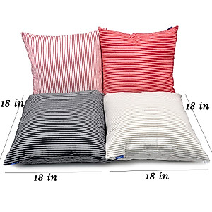 JES&MEDIS Pack of 2 Pillowcase Cotton Striped Home Decor Square Throw Pillow Covers Set for Office Bed Car Club 18 x 18 Inches 45 x 45 cm Beige and White