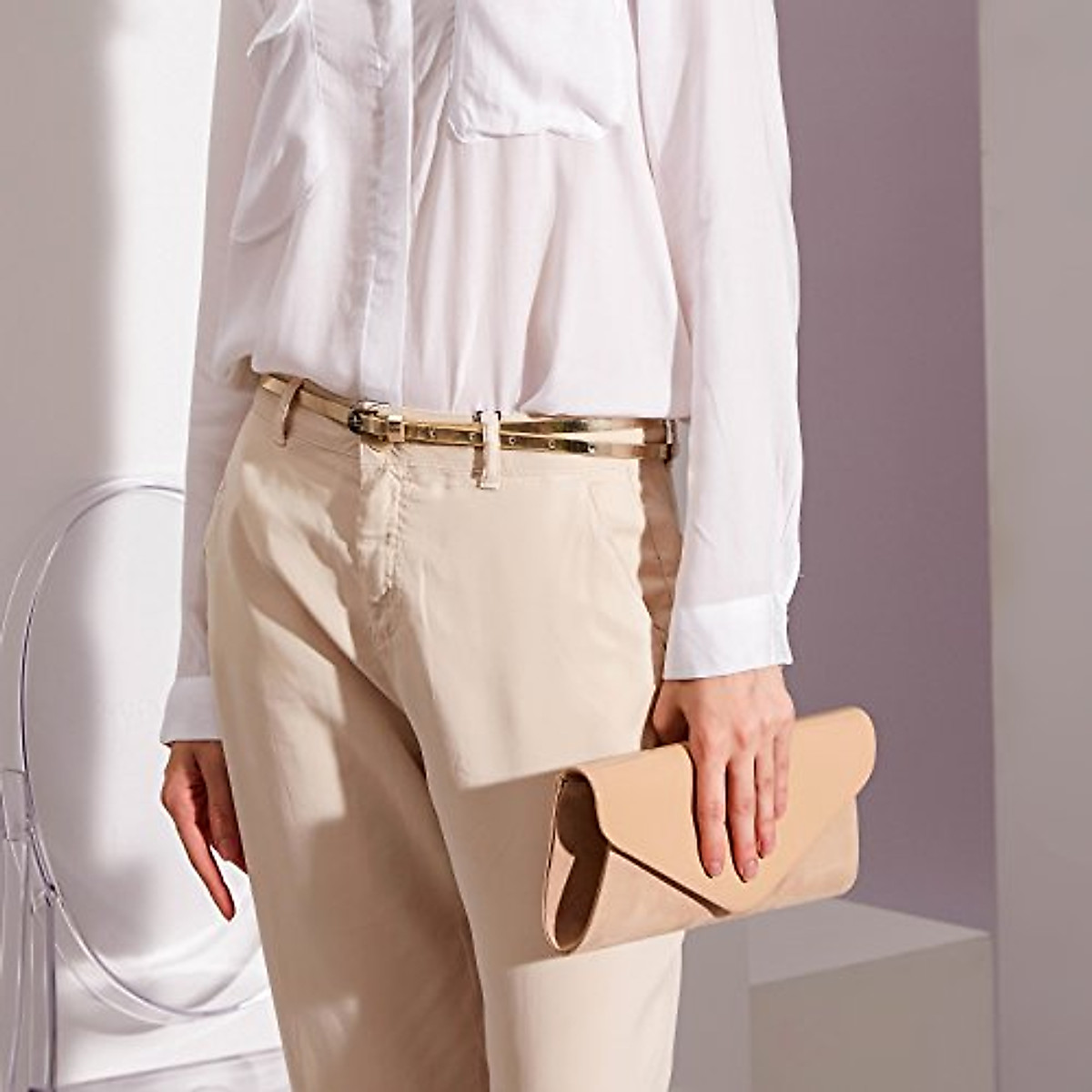 WALLYN'S Patent Leather Clutch Classic Purse Wallet, Evening Bag Handbag With Flannelette Khaki