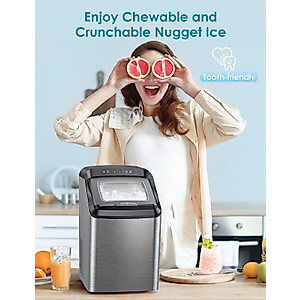 Oraimo Nugget Ice Maker, Ice Makers Countertop, 26 Lbs/Day Tooth-Friendly Chewable Ice with Self-Cleaning & Auto Water Refill, Sonic Pebble Ice Maker Machine for RV, Home and Kitchen, Silver