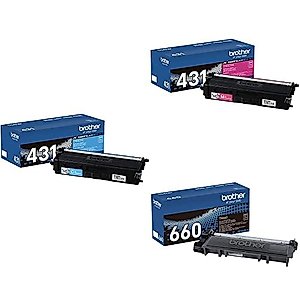 Brother TN-431C TN-431M TN-431Y DCP-L8410 HL-L8260 L8360 MFC-L8610 L8690 L8900 Toner Cartridge Set (Cyan Magenta Yellow, 3-Pack) in Retail Packaging