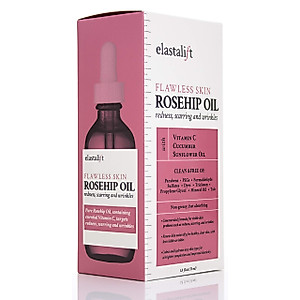 Elastalift Rosehip Oil for face with Vitamin C and Cucumber. Pure Rosehip face oil helps with Wrinkles, Scarring, and Redness for a brighter skin complexion. 1.8 Fl Oz