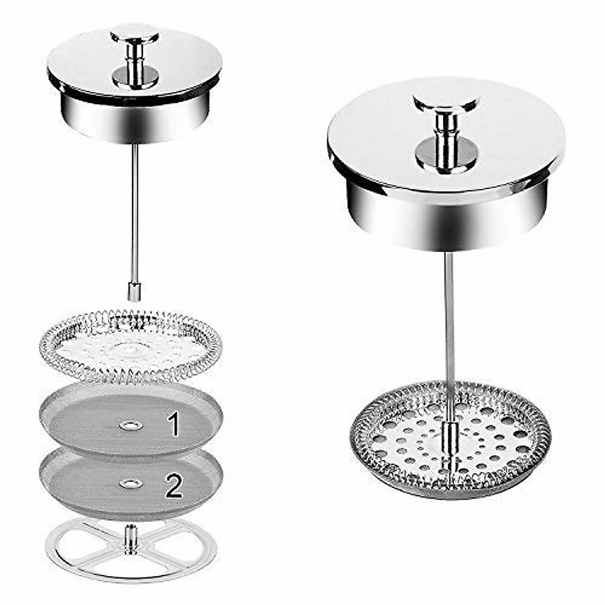 2.6" French Coffee Press Replacement Filter Screen - 4 Pcs Universal 3-Cup (350ml) 304 Stainless Steel Mesh for Bodum French Press Coffee Makers