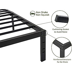 Rottnen Twin Metal Platform Bed Frame, Heavy Duty Steel Slat/Easy Assembly/No Box Spring Needed，14 Inches High Bed Frame with Ample Storage, Sturdy and Noise-Free, Black