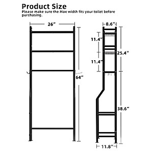 Livilord Over Toilet Storage Shelf, 3-Tier Freestanding Over The Toilet Storage, Metal Bathroom Shelves with Paper Holder and 4 Hooks, Above Toilet Shelf for Bathroom Storage, Black