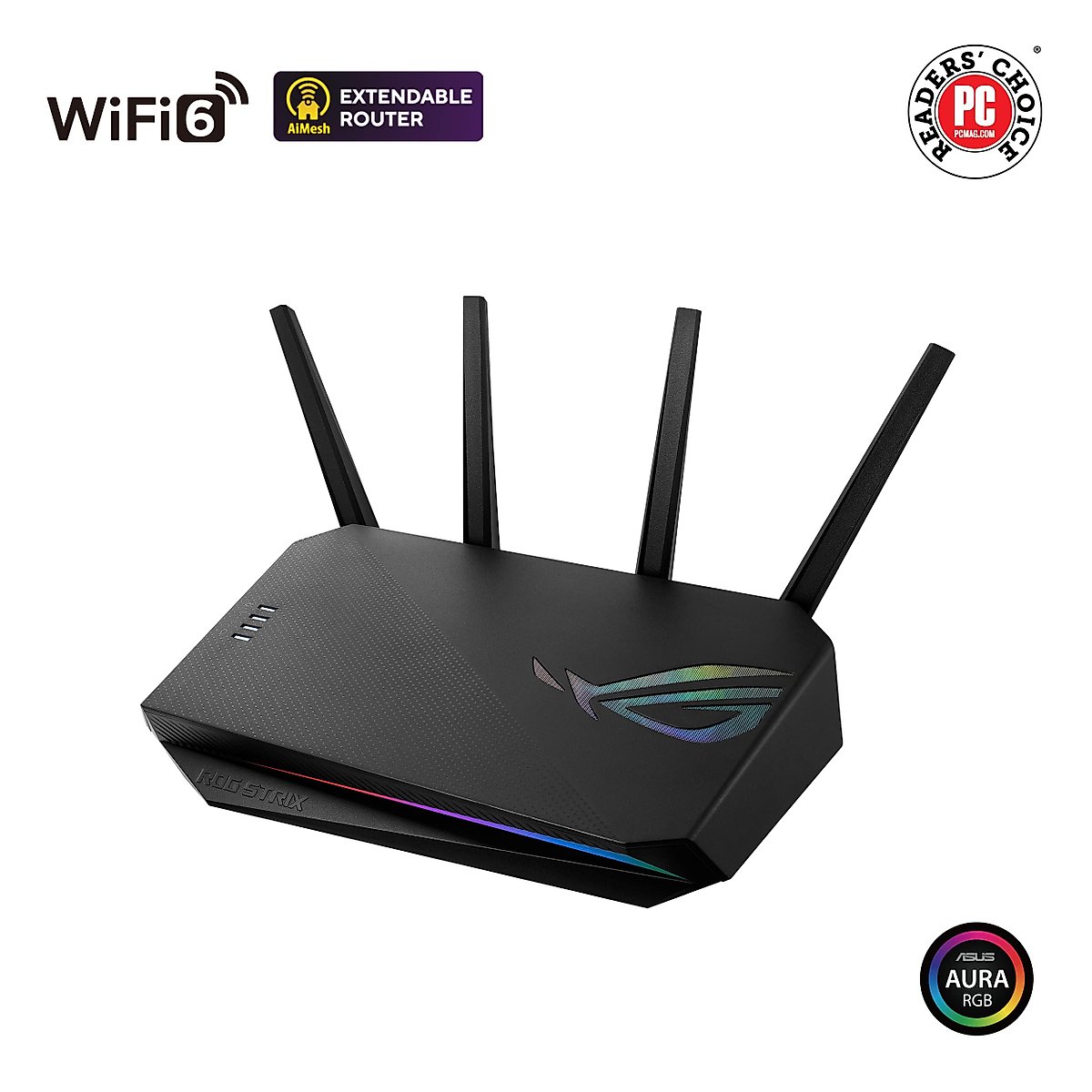 ASUS ROG Strix GS-AX5400 WiFi 6 Extendable Gaming Router, Gaming Port, Mobile Game Mode, Port Forwarding, VPN Fusion, Aura RGB, Subscription-free Network Security, Instant Guard, AiMesh Compatible