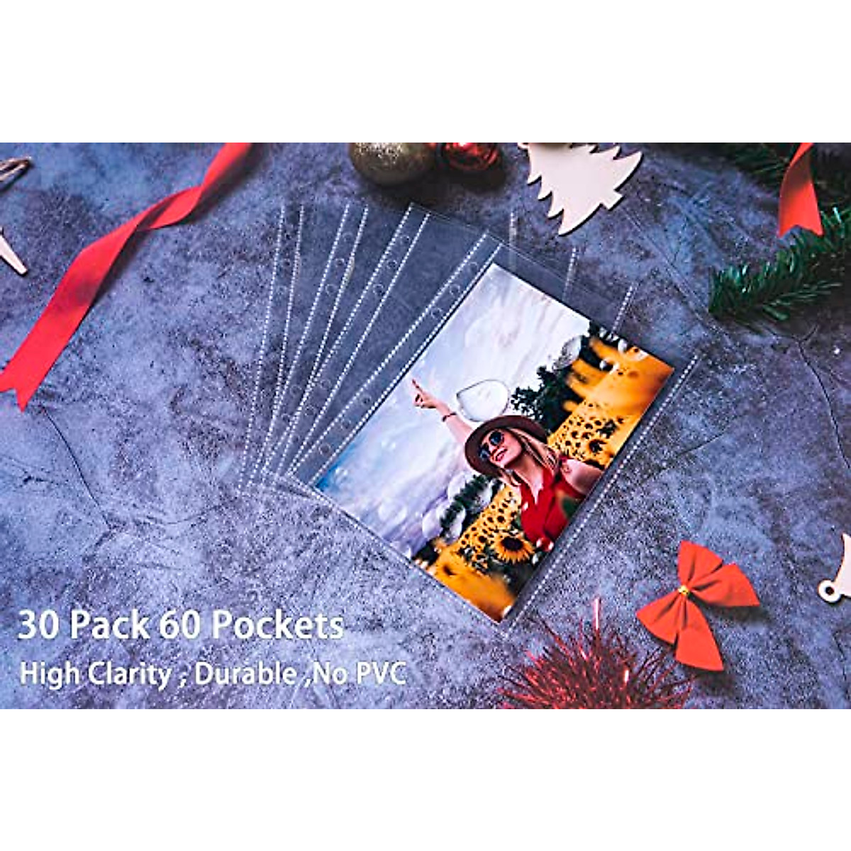 30 Pack 60 Pockets 5x7” Photocard Sleeves for A5 6 Ring Binder, Ultra-Clear Photo Sleeves, Double-Sided 1 Pocket Photo Pages, Top Loading Photo Sheet Protector for Photos, Postcards, Seed Packets
