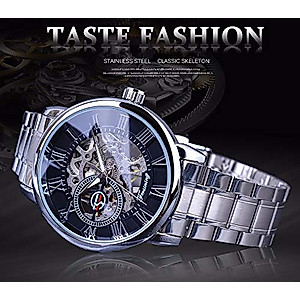 FORSINING Golden Transparent Case Stainless Steel Mens Watches Luxury Skeleton Mechanical Hand Wind Watch