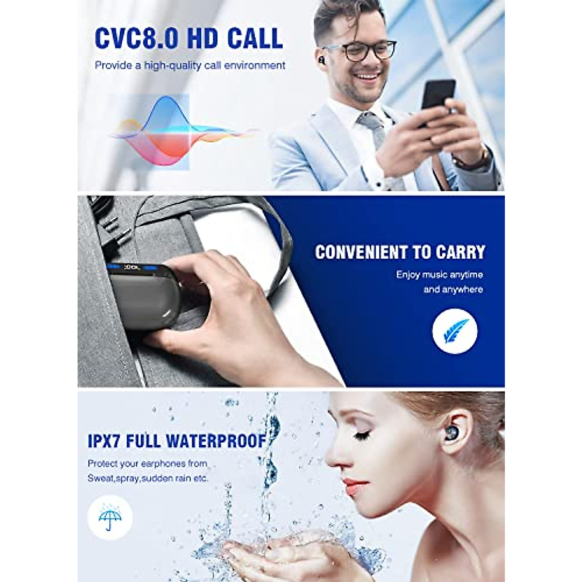 YINPUTENGS Wireless Earbuds Bluetooth 5.3 Headphones Key Control. Headphones 200 Hours Playtime,IPX7Waterproof Stereo in-Ear Built-in Mic,Premium Deep Bass LCD Display,for Sports/Working