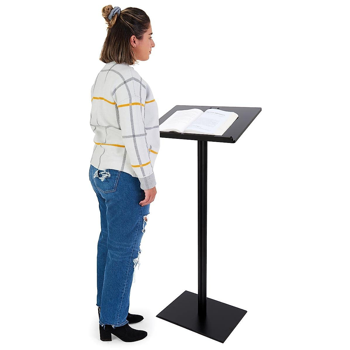 Displays2go CLRLECBNDB Floor Standing Speaking Podium, Slanted Top, Quick Assembly, Black
