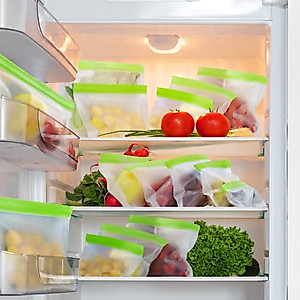 Reusable Food Storage Bags, 6 Pack BPA Free Reusable Freezer Bags, Reusable Sandwich Bags, Extra Thick Leakproof Food Grade Silicone Lunch Food Bags for Meat Veggies 6 Gallon Bags