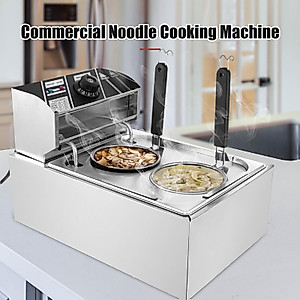 Rrlihjgu Electric Noodle Cooker Pasta Cooker Electric - 1500W Commercial Stainless Steel Two Baskets Pasta Cooker Multifunctional Cooking Equipment for Vegetables, Spaghetti, Dumplings, Fried Snacks