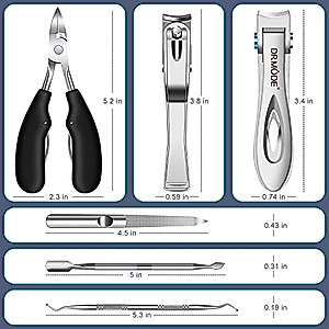Toenail Clippers for Seniors Thick Toenails, Nail Clipper Set with Ingrown Toenail Tool & 16mm Wide Opening Nail Clippers for Men & 360 Degree Rotary Fingernail Clipper & Leather Case and Nail File