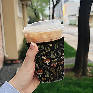 Reusable Insulated Neoprene Iced Coffee Cup Sleeve, Durable Drink Sleeve for Cold Beverages, Beverage Holder for iced coffee (Mushroom Mirage)