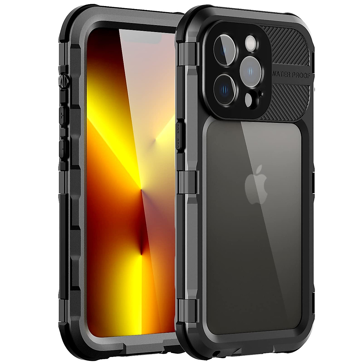 Saupsitnz iPhone 13 Pro Max Metal Waterproof Case with Built-in Screen Protector, Aluminum Metal Tough Cover Drop Tested Shockproof Dustproof Sturdy Durable Protective Case for iPhone 13 Pro Max,Black