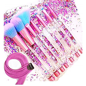 Unicorn Fan Makeup Brush Set,Crystal Sparkles Blush Powder Fan Lip Eye Shadow Eyebrow Eye Blender Brush in Set