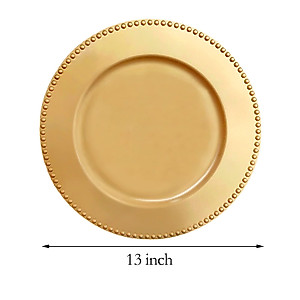 NDSWKR 6 Pack Bead Charger Plates, 13 Inch Gold Charger Plates, Plastic Decoration Charger for Dinner Plate, Wedding Catering Event Decoration, Tabletop Decor