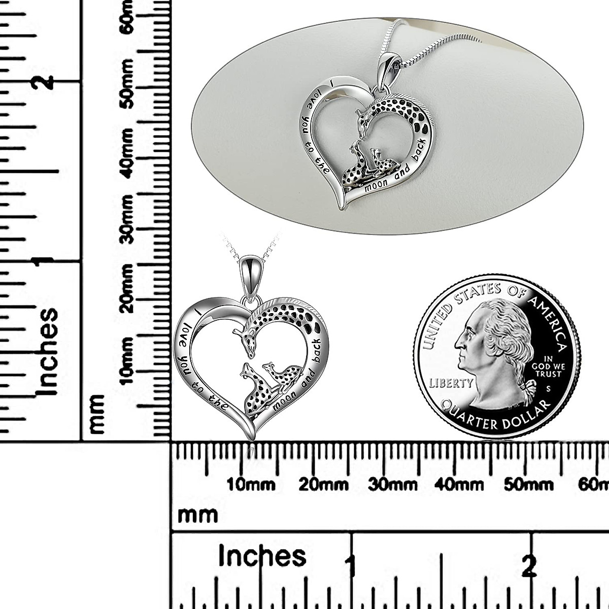 POPLYKE Giraffe Jewelry for Women Sterling Silver Giraffe Family Love Heart Pendant Necklace for Mom Daughter Birthday Mothers Day Gifts