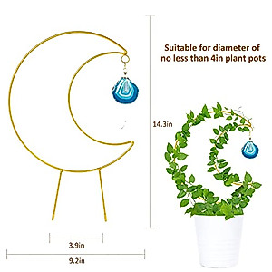 Ceiner 2PCS Small Crescent Moon Plant Trellis, Metal Mini Hoya Support for Indoor Potted Houseplants, Climber with Healing Agate for Hoya Vine Pothos Ivy Philodendron Garden Pot Cliambing Decor…