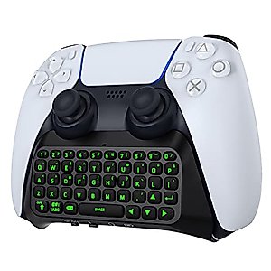 MoKo Keyboard for PS5 Controller with Green Backlight, Bluetooth Wireless Mini Keypad Chatpad for Playstation 5, Built-in Speaker & 3.5mm Audio Jack for PS5 Controller Accessories