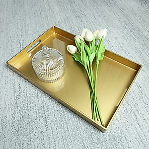 Spsyrine Gold Decorative Tray, Elegant Plastic ServingTray with Handles, Coffee Table Tray for Ottoman, Living Room, Home Decor 15.6" X 10.2"