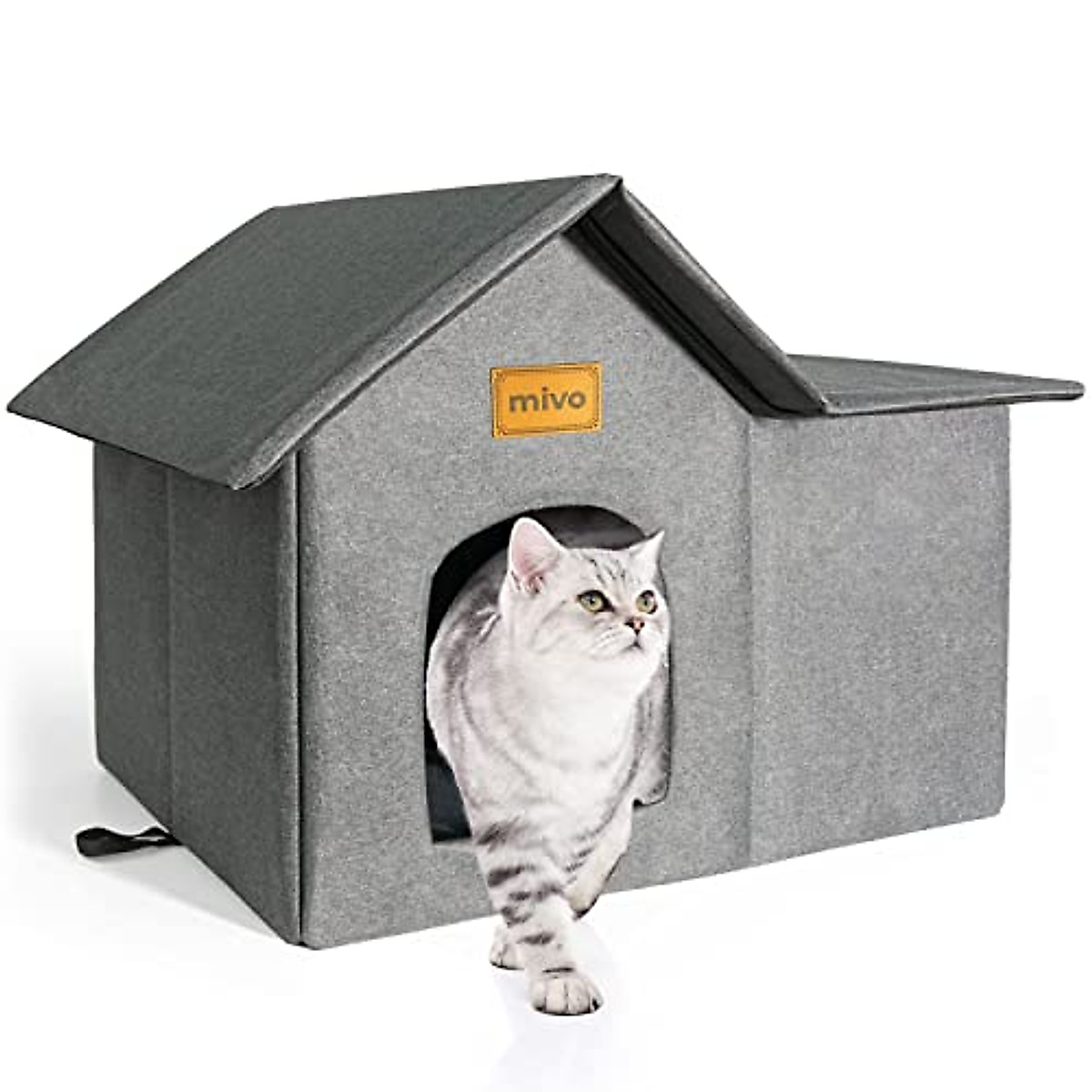 mivo Weatherproof Cat Houses for Outdoor/Indoor Cats, Collapsible Warm Feral Cat Shelter with Removable Soft Mat, Easy to Assemble Big Cat Bed for Winter