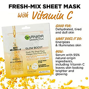Garnier SkinActive Glow Boost Fresh-Mix Sheet Mask with Vitamin C, for all skin types, 1 count