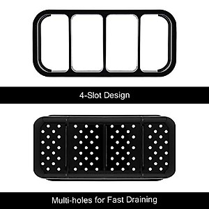 PANMICS Kitchen Utensil Holder for Countertop Flatware Organizer Utensil Crock Holder Caddy Anti Slip Drip Tray Stainless Steel,7.1 x 3.4 x 5.2 inch