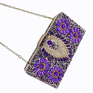 BingBing MultiColored Jewel Clasp Women Crystal Purse Evening Handbags Wedding Clutch Bag (purple)