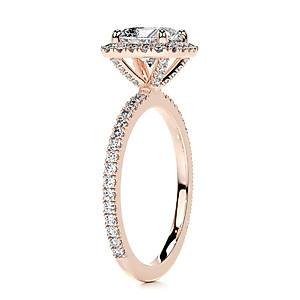 Solid Gold Handmade Engagement Ring 2 CT Radiant Cut Moissanite Diamond Halo Bridal Wedding Ring for Anniversary Propose Gift (10K Solid Rose Gold)