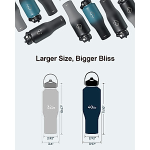 BUZIO 40 oz Insulated Water Bottle with 40 oz Insulated Tumbler Travel Flask Metal Canteen, Keep Cold for 48 Hrs, Hot for 24 Hrs