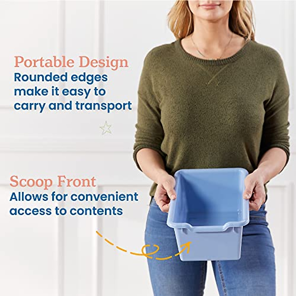 ECR4Kids Scoop Front Storage Bin, Multipurpose Organization, Powder Blue, 30-Piece