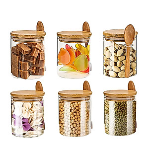 NEPIVEL 6 Pack Glass Jar with Bamboo Lids, 18.5Oz Glass Containers with Airtight Bamboo Lid and Spoons,100% Sealed overnight oats jars salad prep jars for Candy Coffee Beans Sugar Nuts Cookies