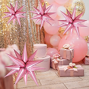 FUNTOOB Pink Star Balloons Metallic Star Foil Balloons Birthday Balloons Pink Star Cone Balloons Starburst Balloon Spike Balloons for Birthday Graduation Business Event Christmas Decorations (50Pcs)