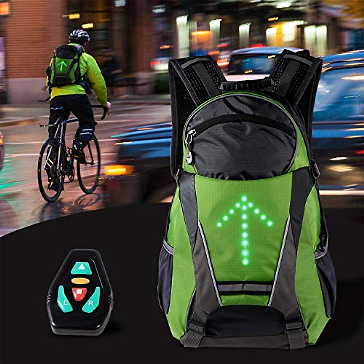 LED Reflective USB Rechargeable Backpack with Signal Light, Outdoor Sport Safety Bag with 4 Mode Direction Indicator and Remote Control for Cycling, Running, Walking, Jogging, 18L