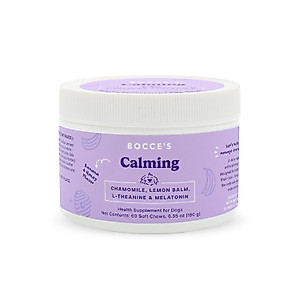 Bocce's Bakery Calming Supplement for Dogs, Daily Chews Made in The USA with Chamomile, Lemon Balm, L-Theanine & Melatonin, Supports Stress, Peanut Butter & Honey, 60 ct