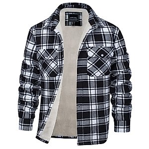 EKLENTSON Flannel Jackets for Men Outdoor Windproof Hiking Skiing Athletic Coat, Black, XX-Large