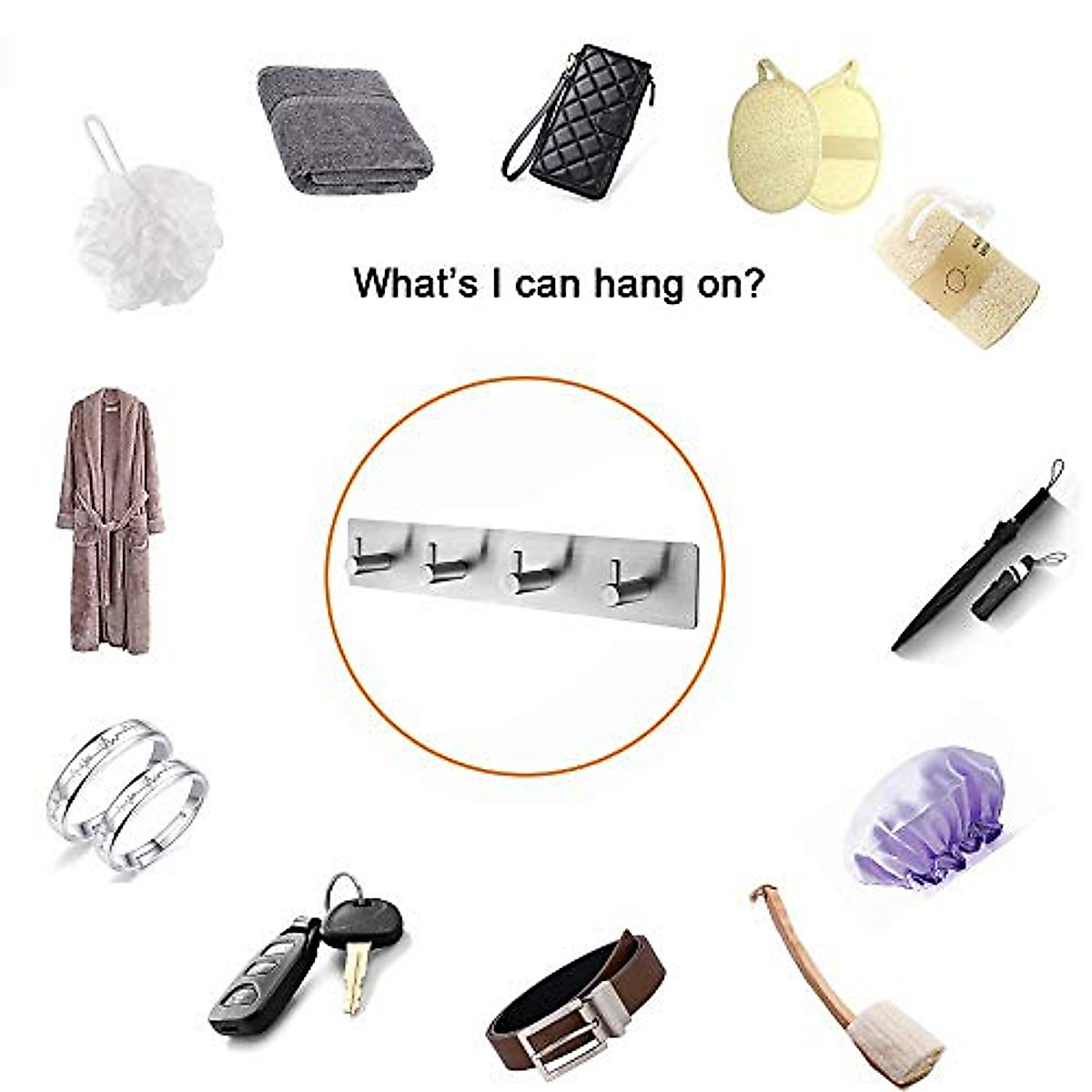 JOMIHONEY Self Adhesive Stainless Steel Hooks, Wall Mounted Heavy Duty Hanger, Key Rack Towel Hooks for Bathroom, Living Room, Kitchen (4 Hooks)