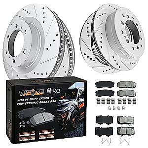 WEIZE Front Truck & Tow Brake Kit, Carbon Fiber Ceramic Brake Pads & Drilled/Slotted Brake Rotors, Fit for Toyota 4Runner 2010-2022