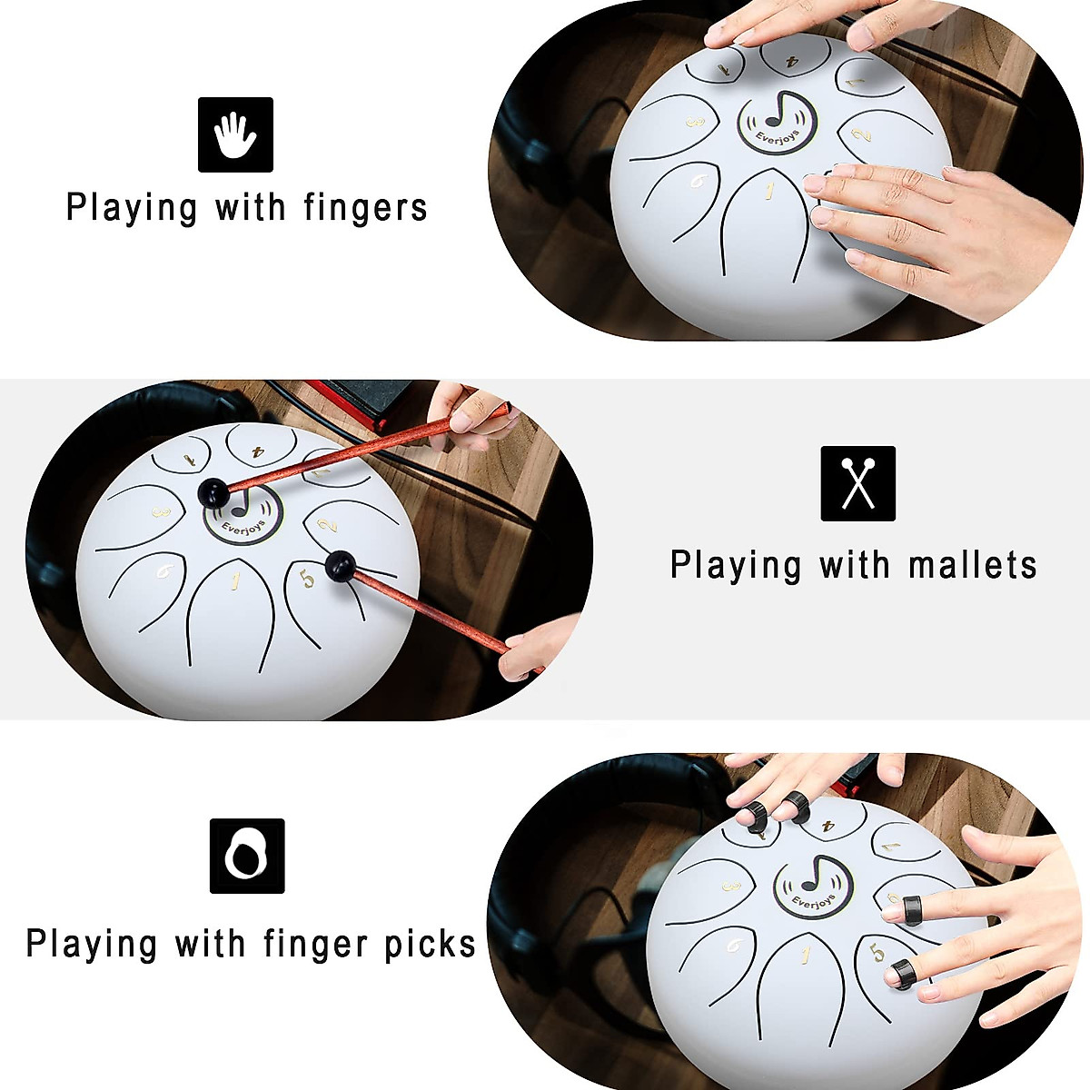 Rain Drum for Outside Garden- Steel Tongue Drum, 8 Notes 6 Inches C-Key Handpan Drum Percussion Instrument w/Gig Bag, Music Book and Mallets for Beginner Meditation Healing Concert Yoga Steel Drum