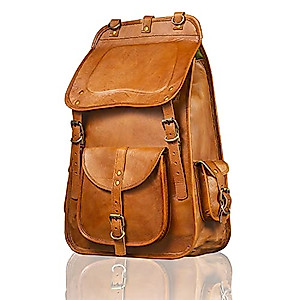 THE CHARMIKA - Vintage Full Grain 21 Inch Leather Laptop LARGE Backpack Casual Bookbag Daypack Camping Travel Rucksack Knapsack (Tan Brown)
